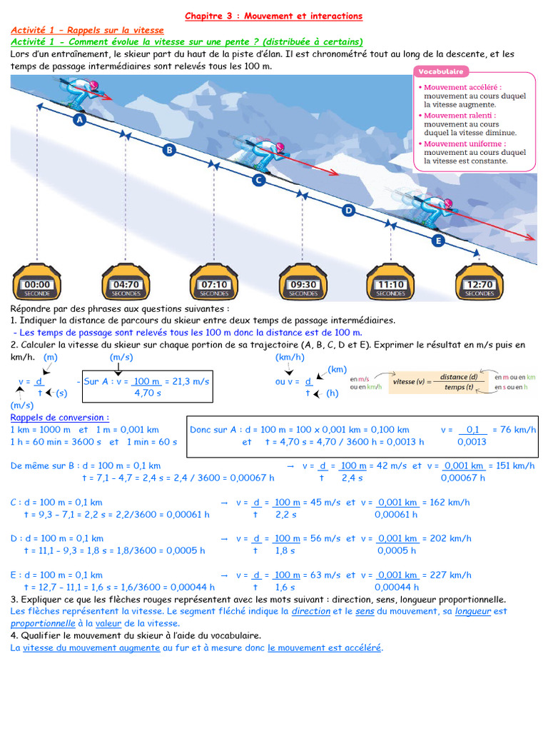 Chapitre 3 Corrections Et Cours - Mouvement Et Interactions | PDF