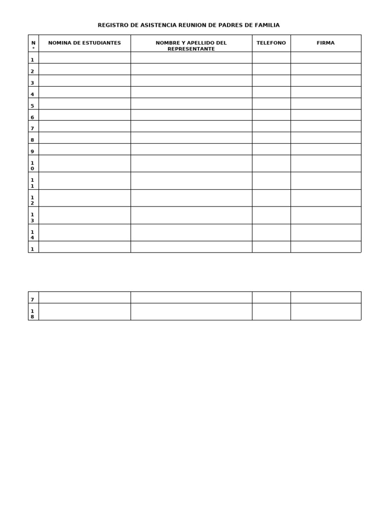 Registro De Asistencia De Padres De Familia Pdf