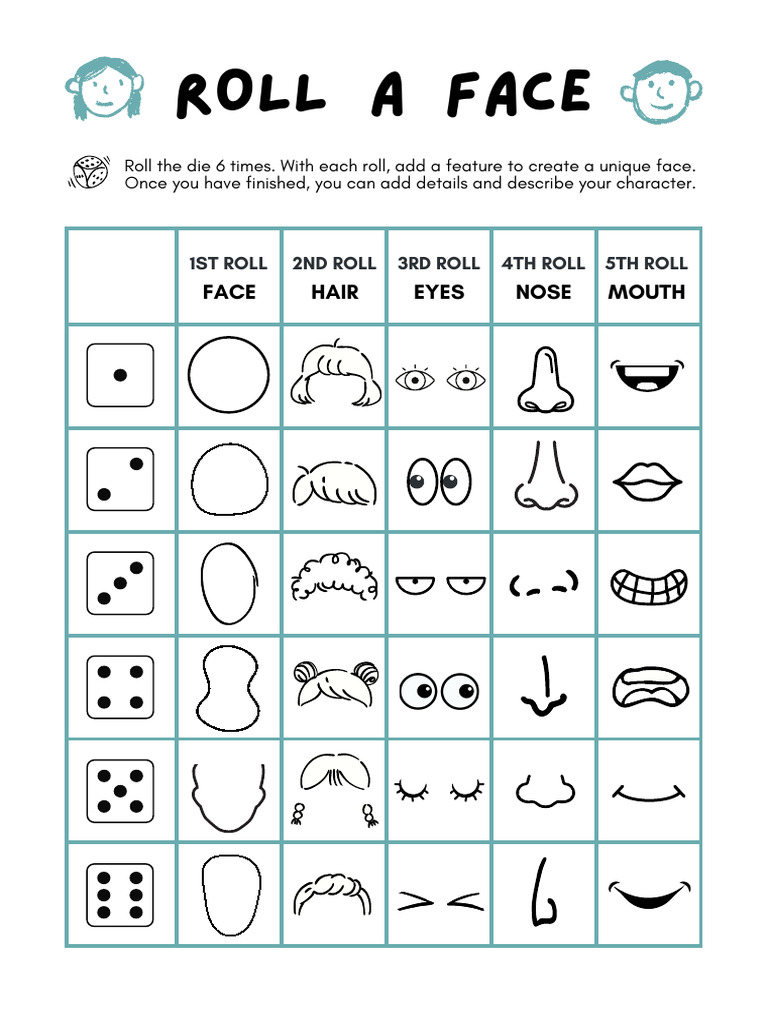 Roll A Face Game Worksheet | PDF