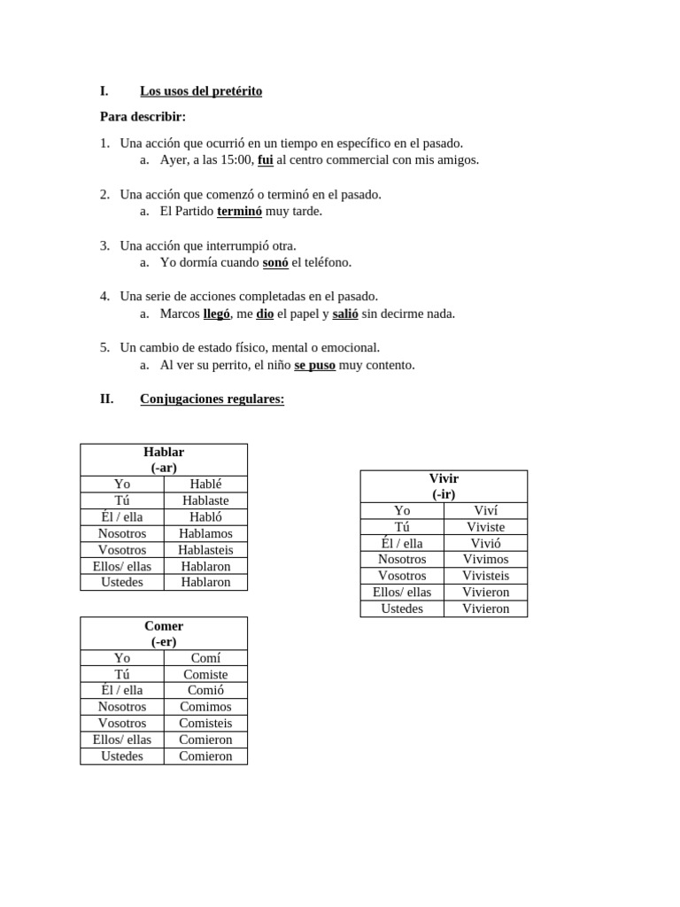 Repaso Verbos Pretérito Pdf