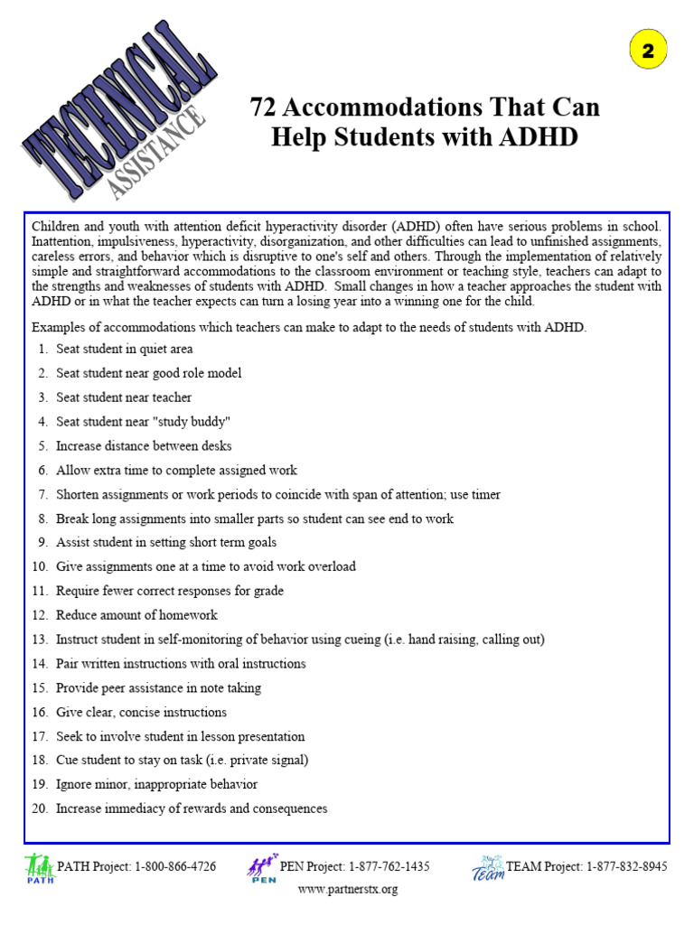 72 Accommodations That Can Help Students With ADHD TA 230227 114239 | PDF
