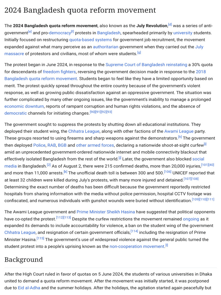 2024 Bangladesh Quota Reform Movement | PDF