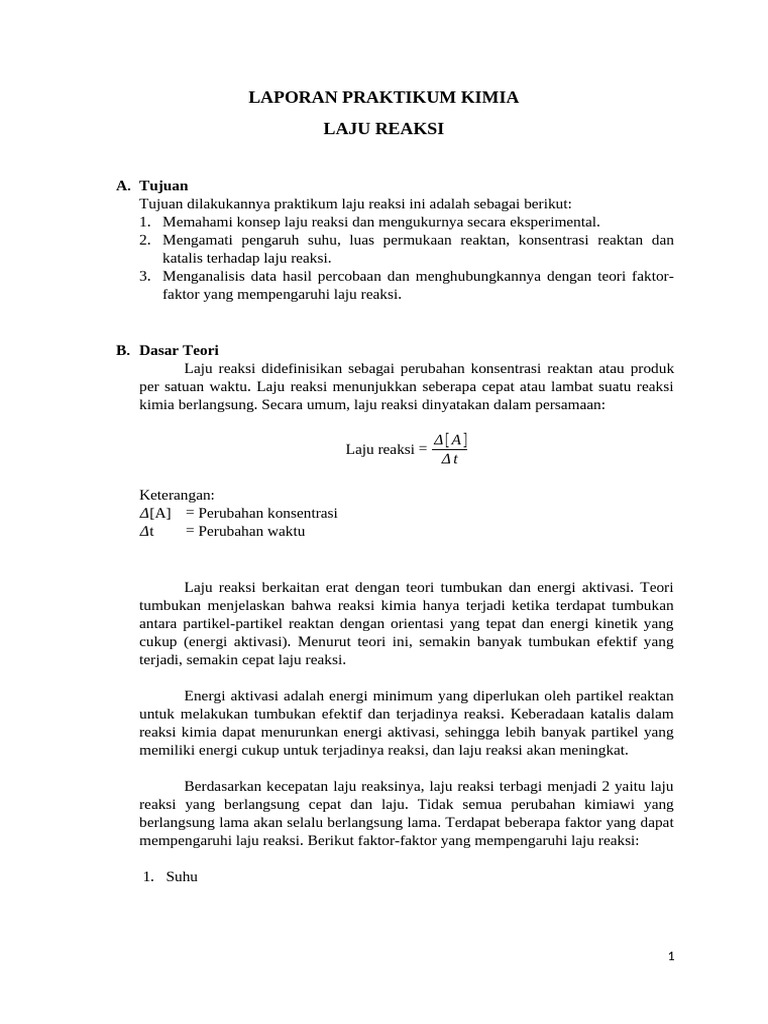 Laporan Praktikum Kimia Laju Reaksi | PDF