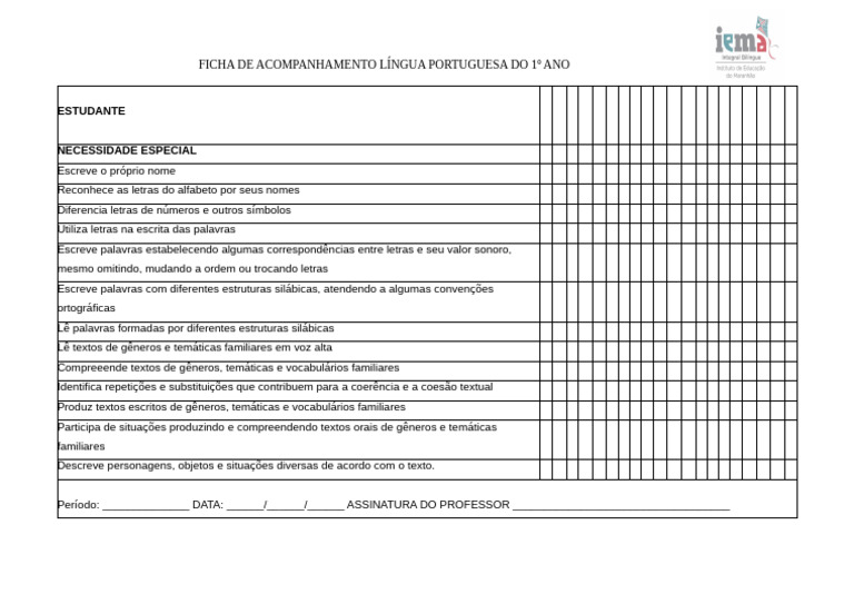 FICHA DE ACOMPANHAMENTO LP 1 ANO | PDF