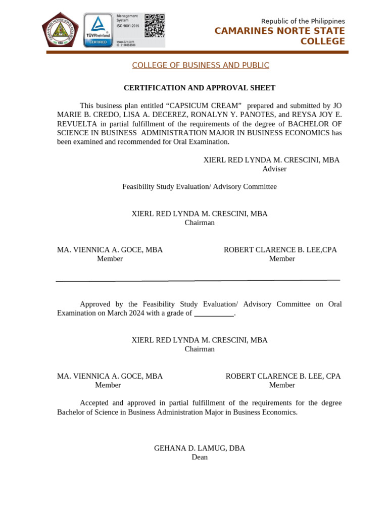 Certification of Approval Sheet 1 | PDF