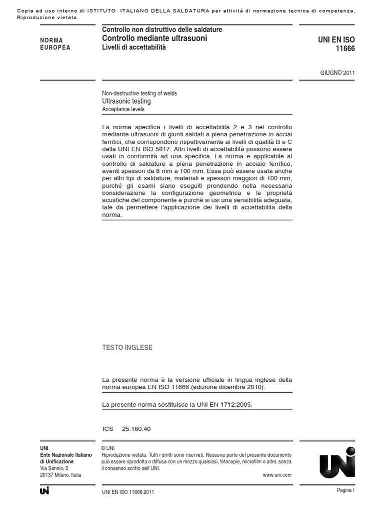 UNI EN ISO 11666 2011 UT Liv Accettabilità | PDF