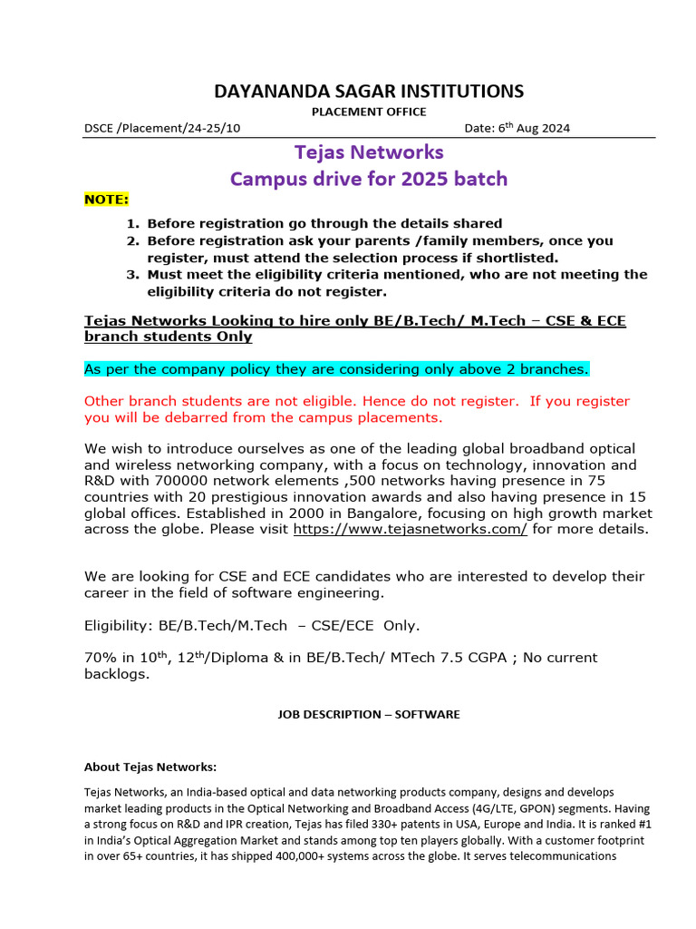 Tejas Netowrks - NOTE | PDF