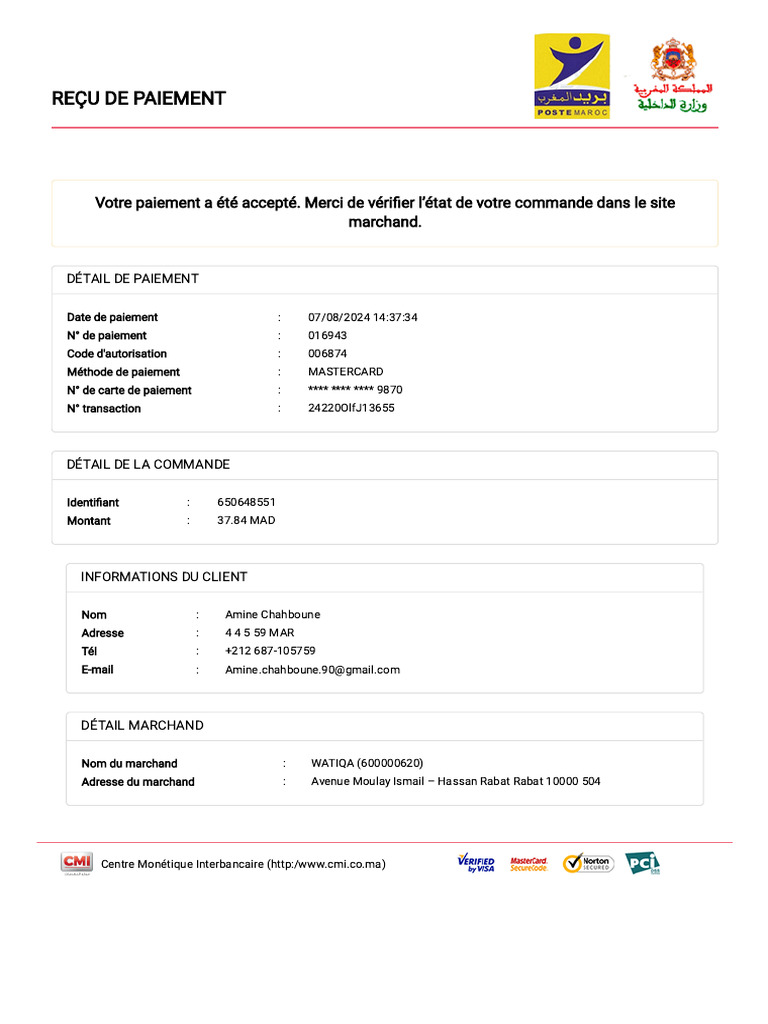 Reçu de Paiement | PDF