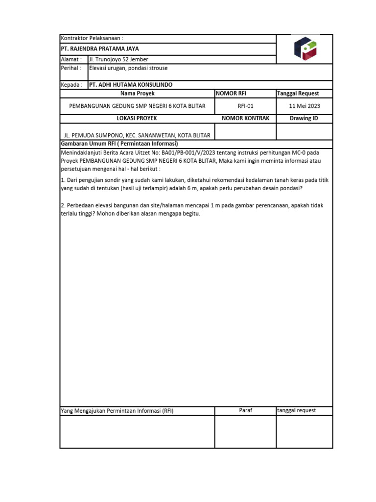 6. Pengajuan RFI-01 | PDF
