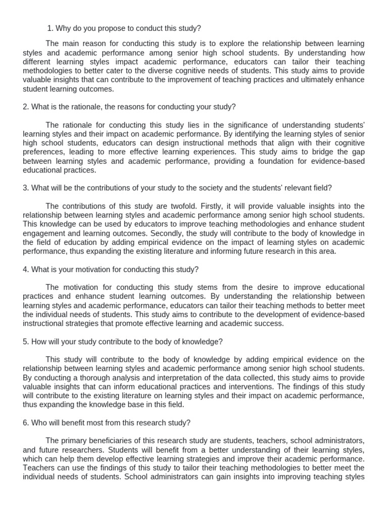 Possible Questions Sa RESEARCH | PDF | Learning Styles | Career & Growth