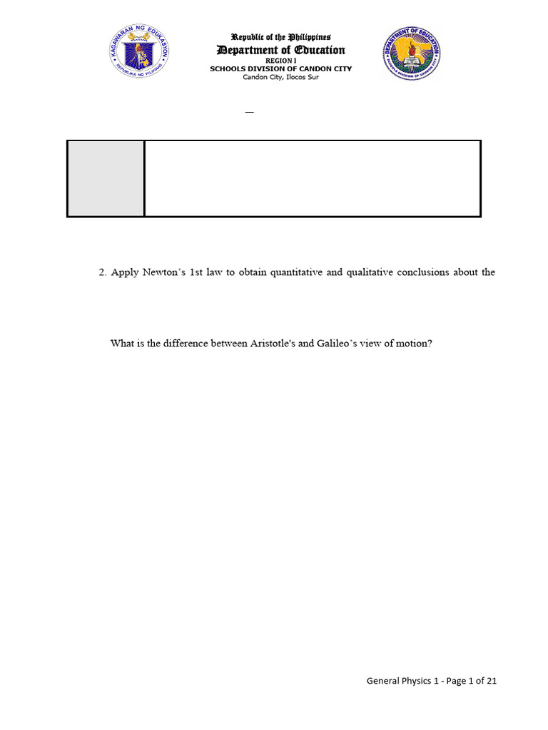 General Physics-1 - Q1 - W5 - M5 - LDS - Laws-of-Motion-1 - JRA-RTP | PDF