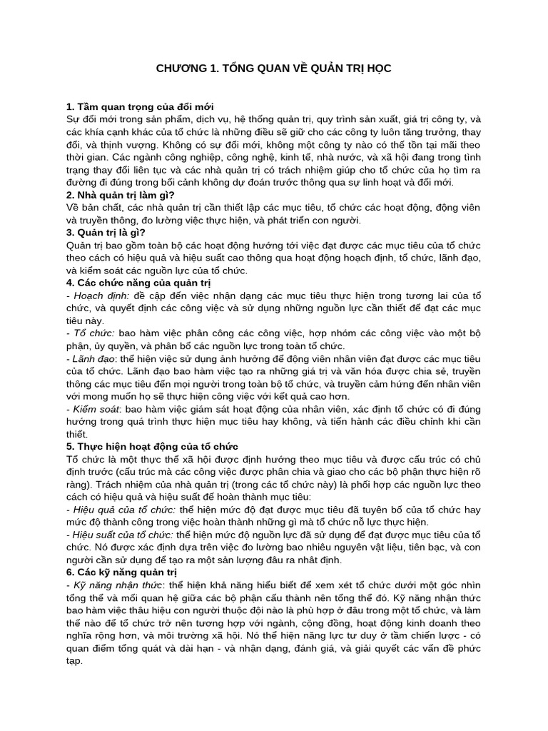 Tóm Tắt QTH - Chương 1 | PDF