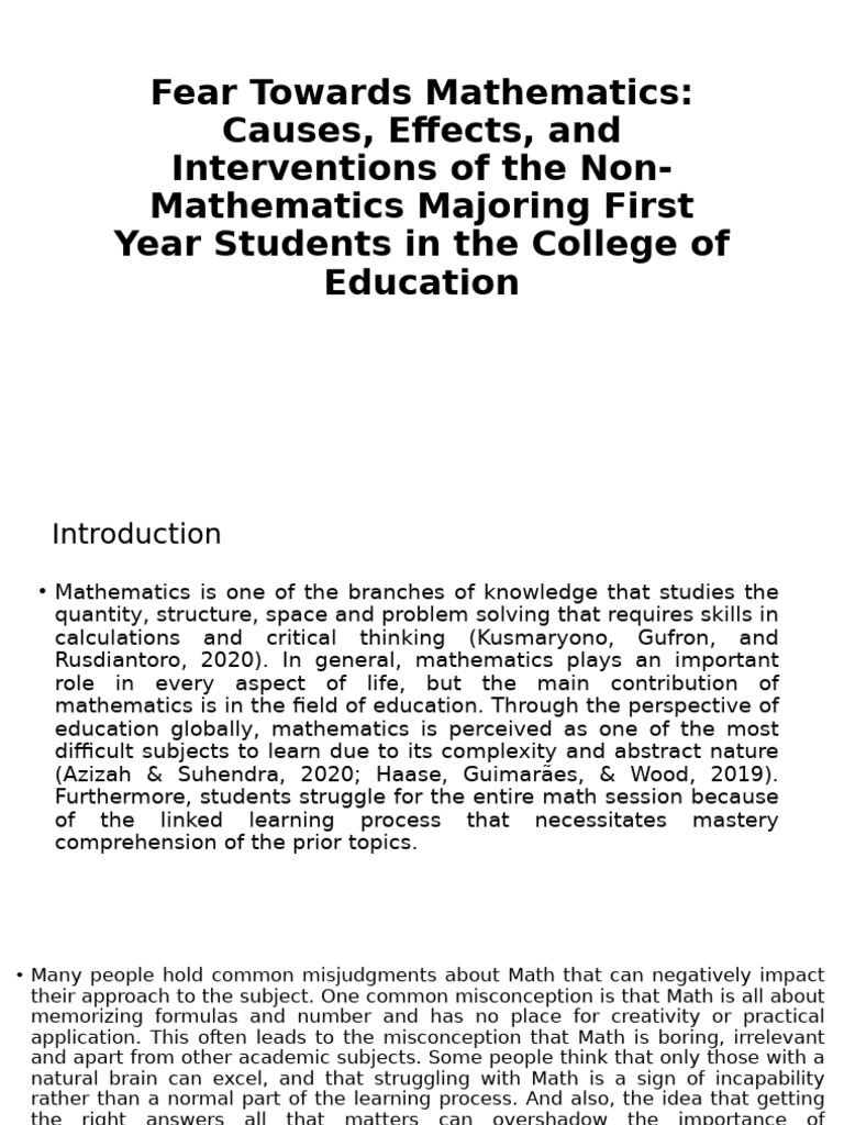 Fear Towards Mathematics | PDF | Fear | Mathematics