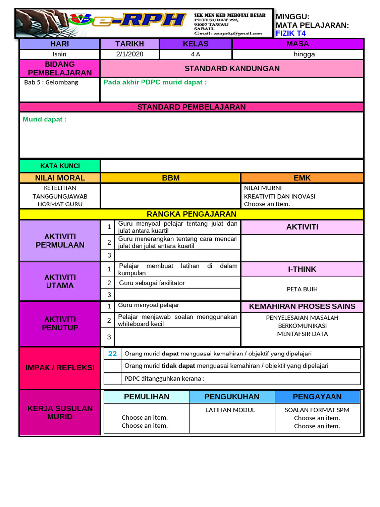 RPH Fizik Form 4 KSSM 2020 | PDF
