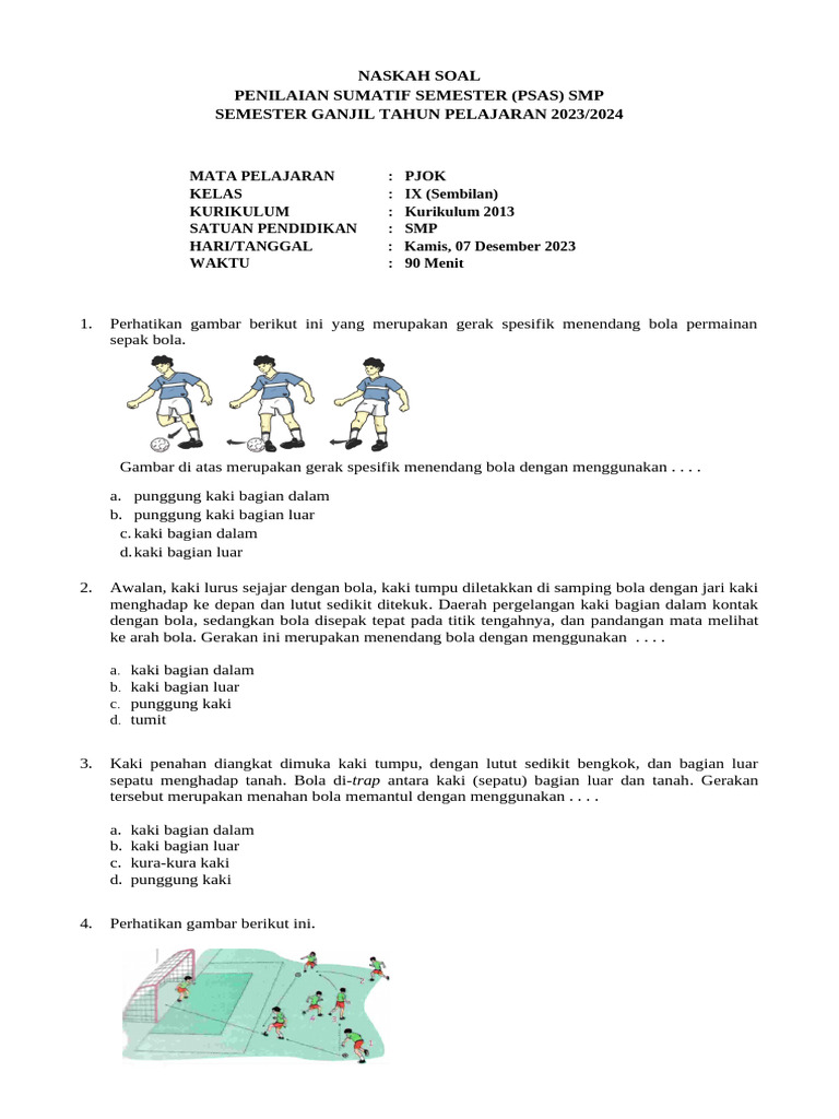 Soal Pjok KLS 9 2324 | PDF