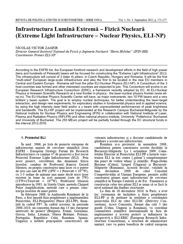 Infrastructura Lumina Extrema Fizica Nuc | PDF