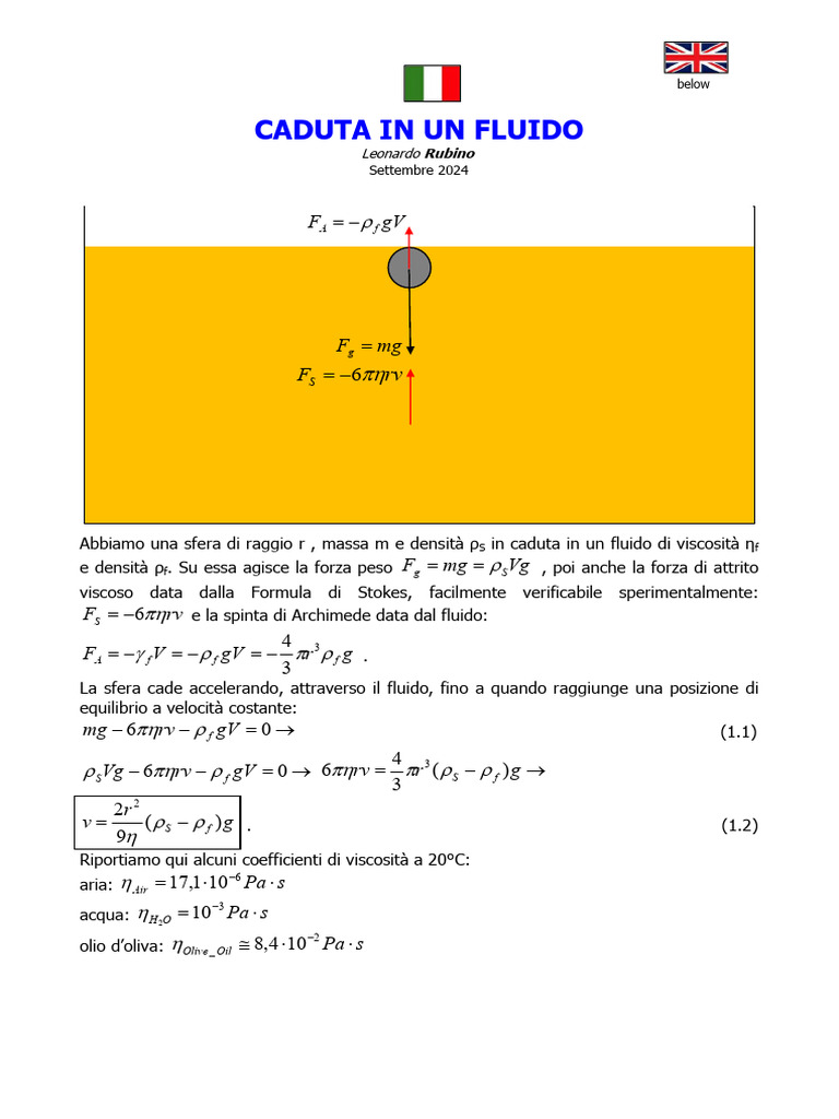 Fall in A Fluid - Ita+eng | PDF | Chemical Engineering | Fluid Mechanics