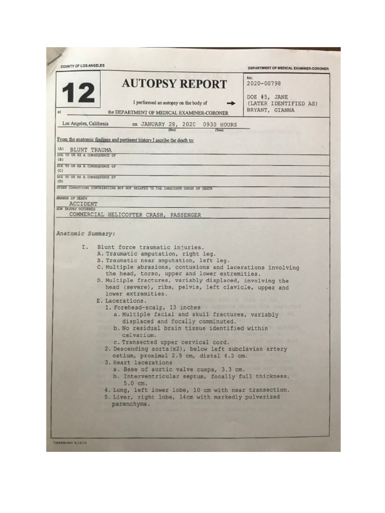 Gianna Bryant's Autopsy Report (2020) | PDF