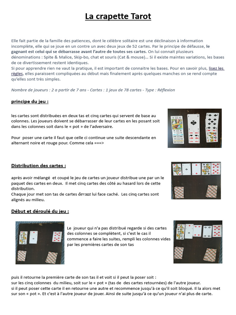 Petit Jeu de Cartes LA CRAPETTE TAROT A Partir de 7 Ans | PDF