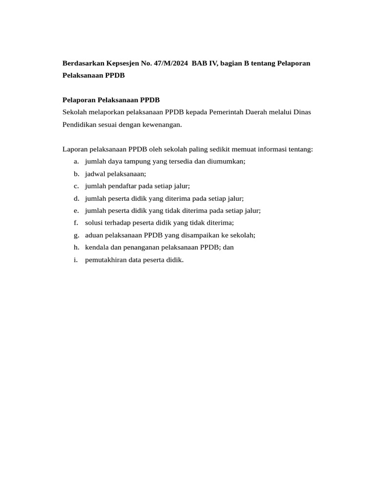 Pelaporan Pelaksanaan PPDB Satdik Ke Dinas Pendidikan | PDF