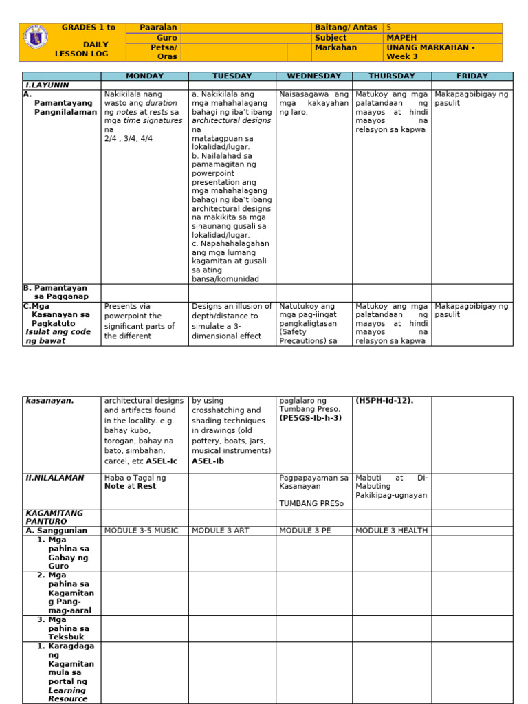 DLL-5 Week-3-Mapeh | PDF