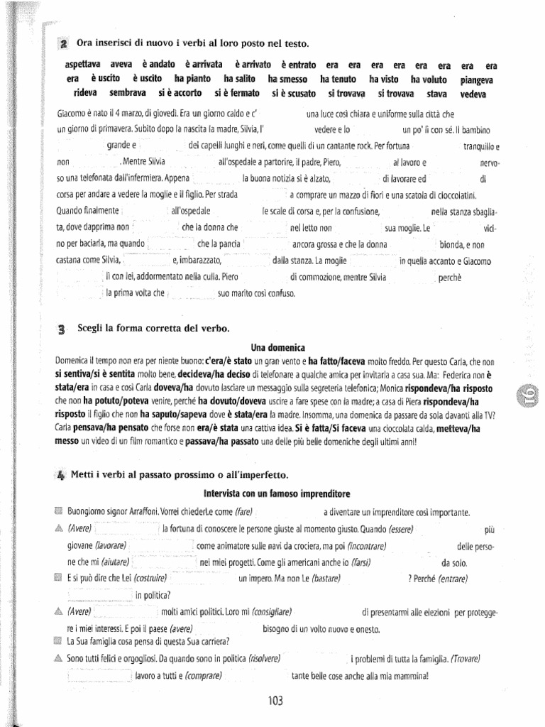 Imperfetto e passato prossimo 1 24.0177 | PDF