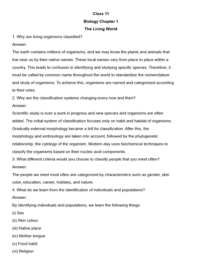 QA Ch.1. The Living World | PDF