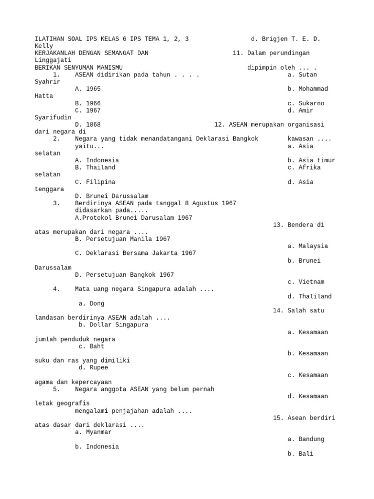 Latihan Soal Ips Kelas 6 Ips Tema 1 2 3 | PDF