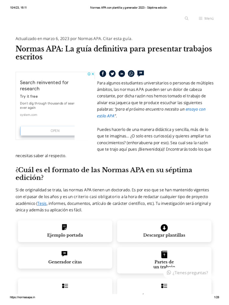 Normas APA Con Plantilla y Generador 2023 - Séptima Edición | PDF | Estilo apa | Diseño de la ...