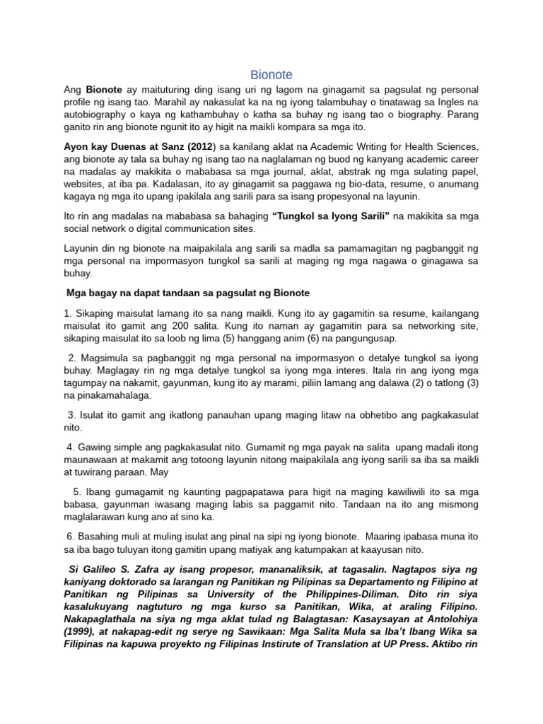 Bionote | PDF