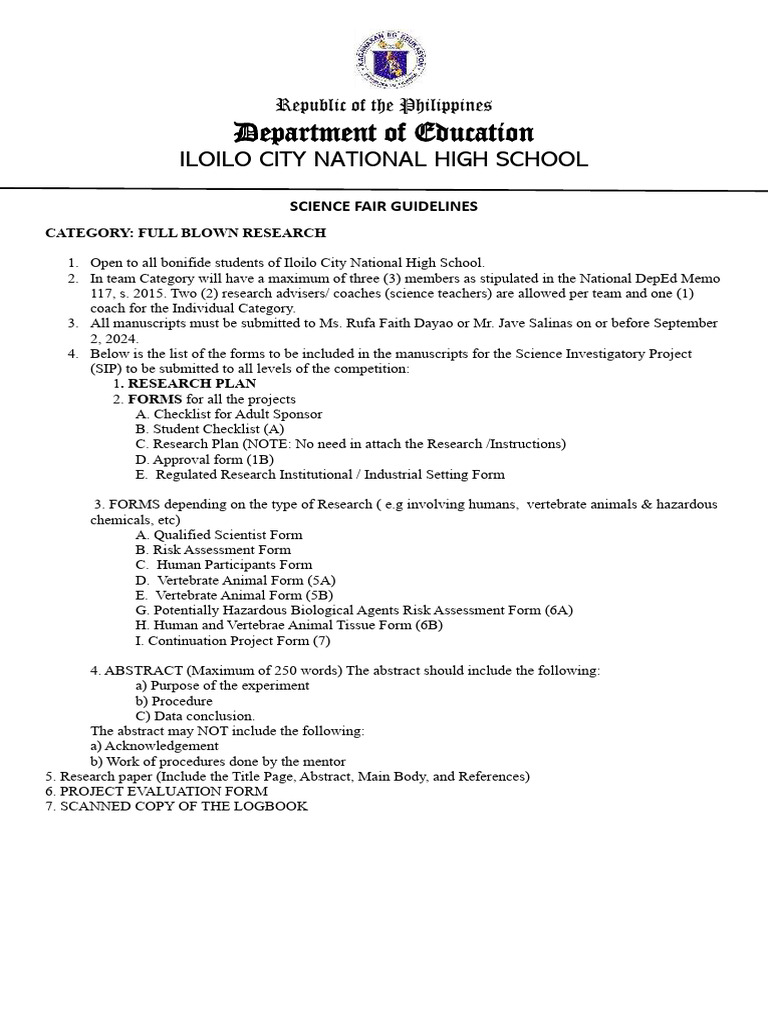 Science Fair Guidelines 2024 | PDF