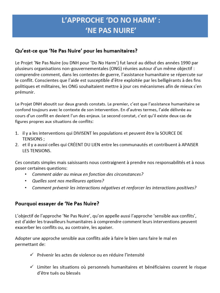 1 - Approche Do-No-Harm - Ne Pas Nuire | PDF