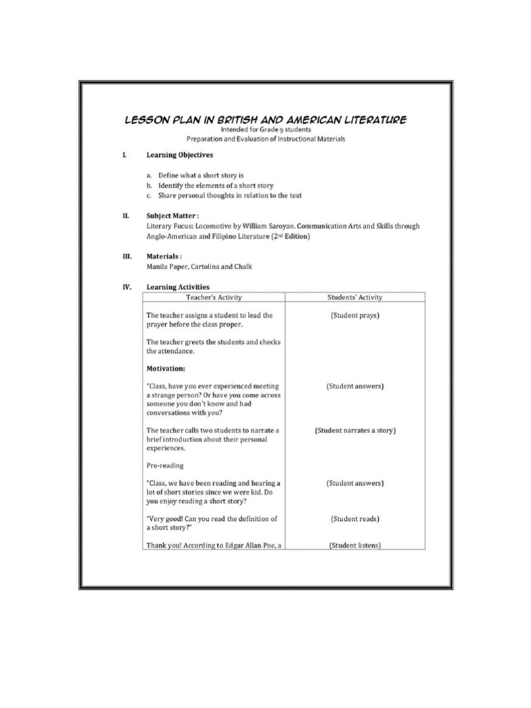 Sample Lesson Plan | PDF