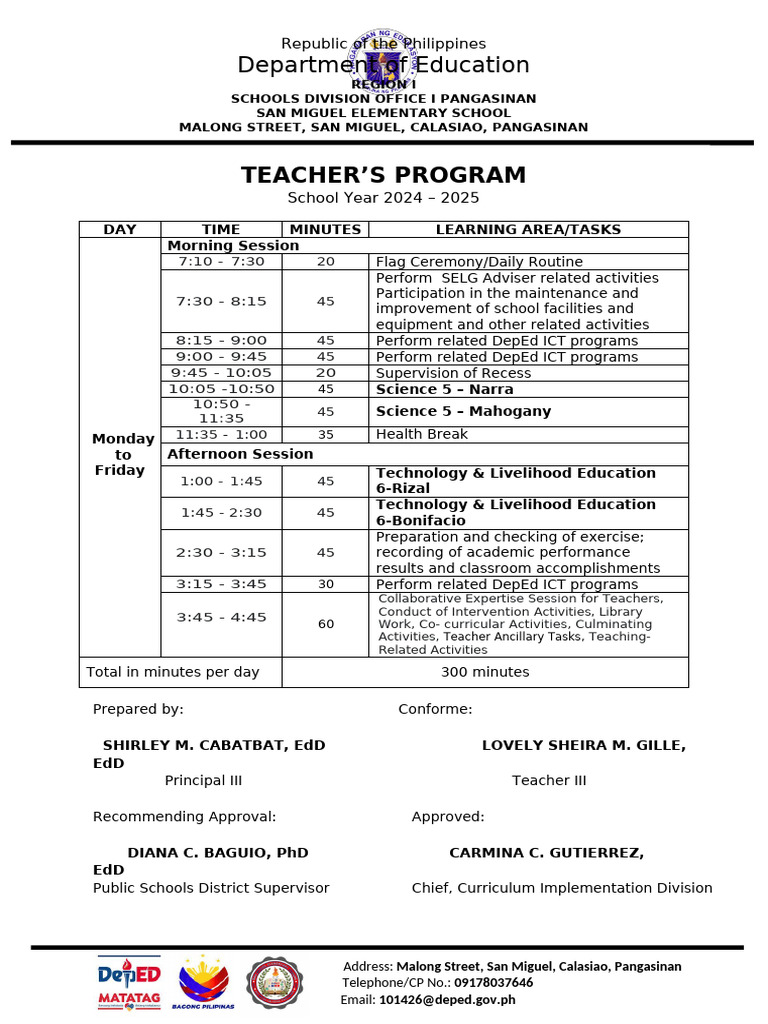 Sample Class-Program-2024-2025 | PDF