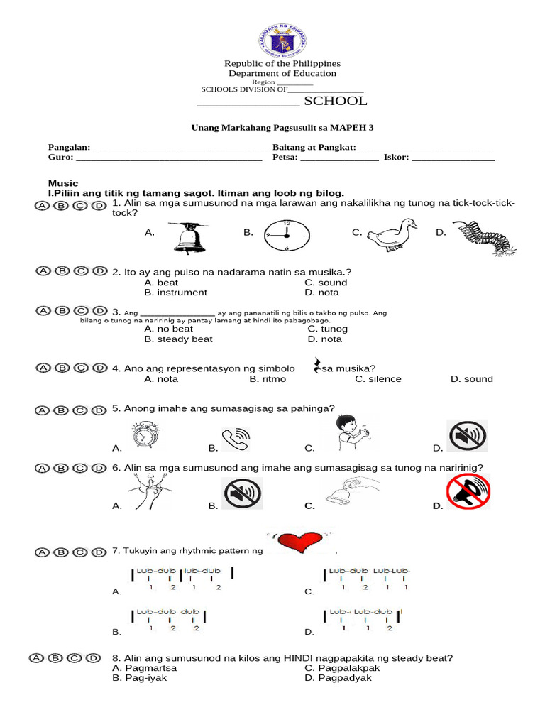 g3 Mapeh q1 Periodical Test 1 | PDF