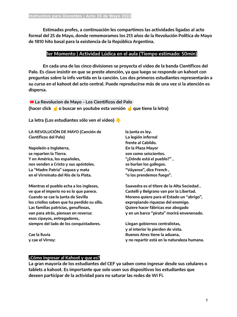 Actividad Lúdica-Educativa 25 de Mayo - CEF San Francisco | PDF