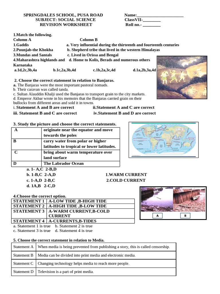 t2 20 M Class 7 Revision Worksheet Final | PDF