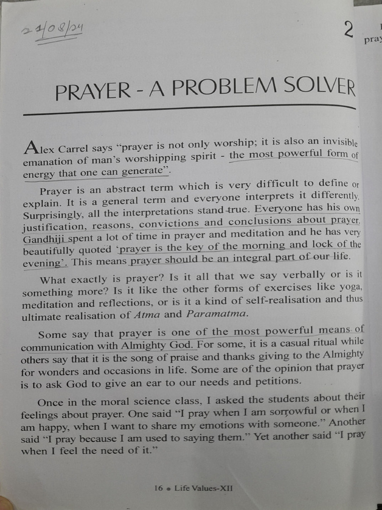 Class 12th Isc Value Prayer A Problem Solver | PDF