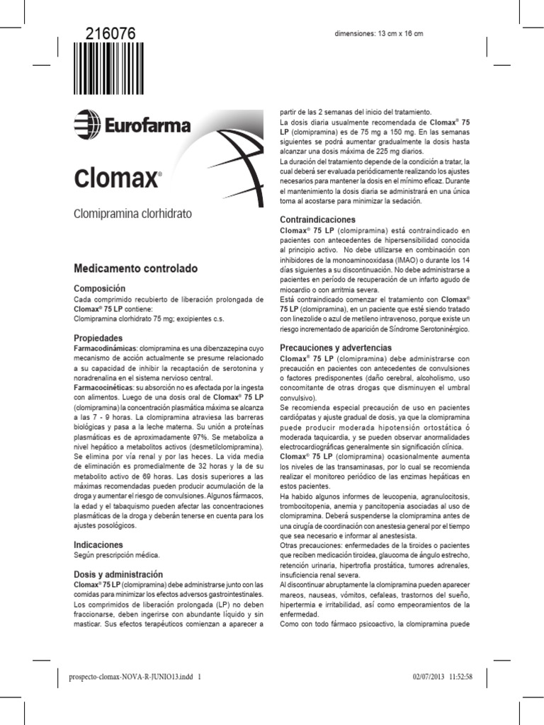 Prospecto Clomax NOVA R JUNIO13 | PDF | Medicamentos con receta ...
