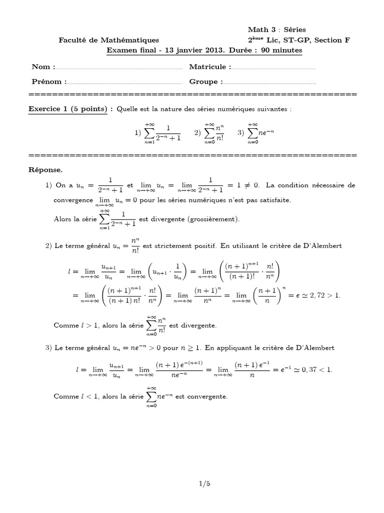 Math 3 Final Exam 2012-2013 Sol | PDF