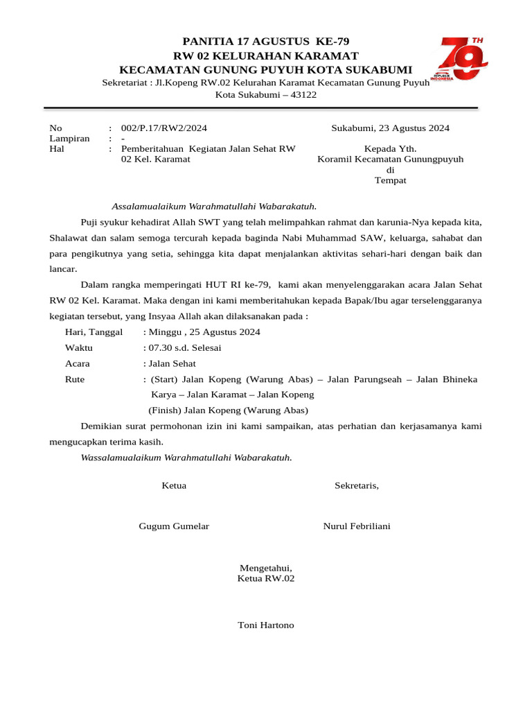 Undangan Rapat 17 Agustus RW 2 PDF | PDF