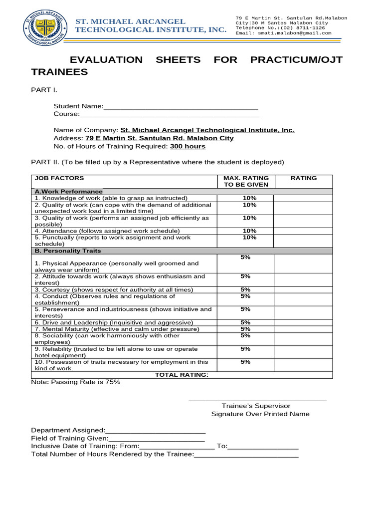 Evaluation Form 1 | PDF