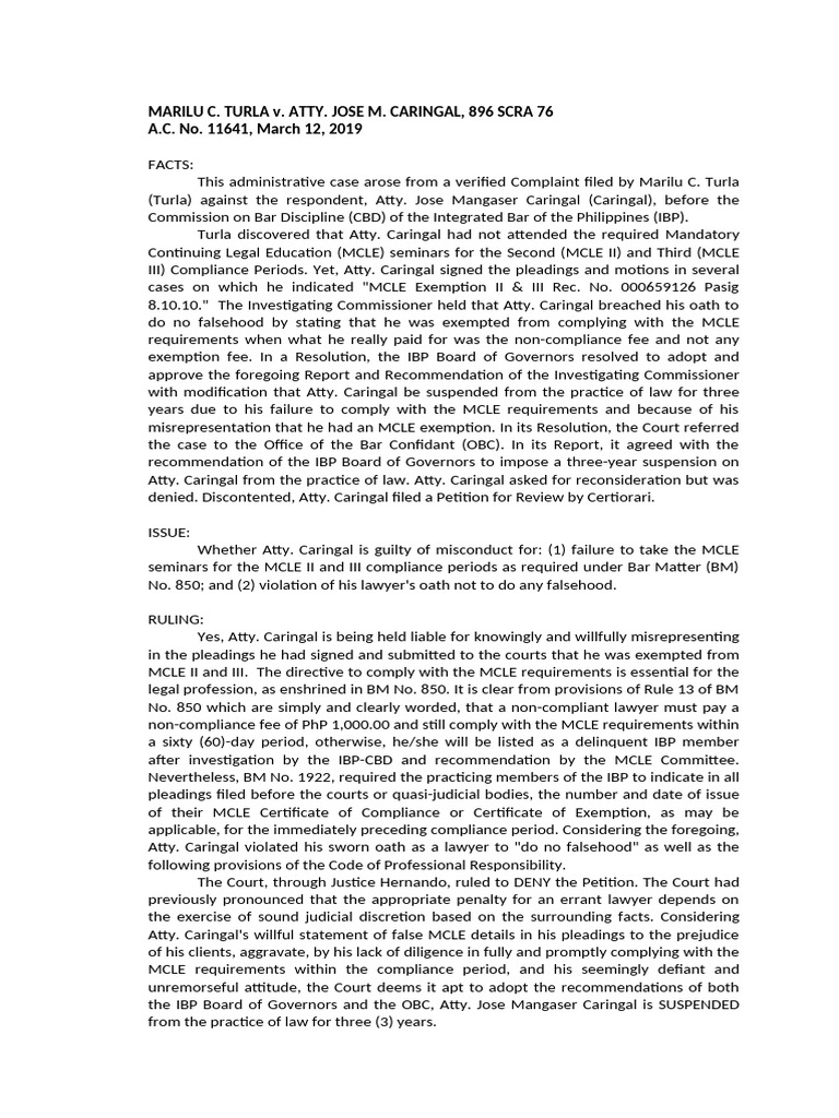 TURLA vs. CARINGAL A.C. 11641 | PDF