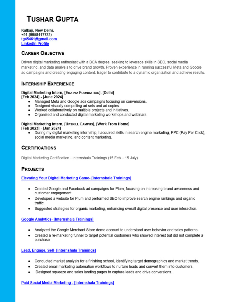 Tushar Resume Internshala | PDF
