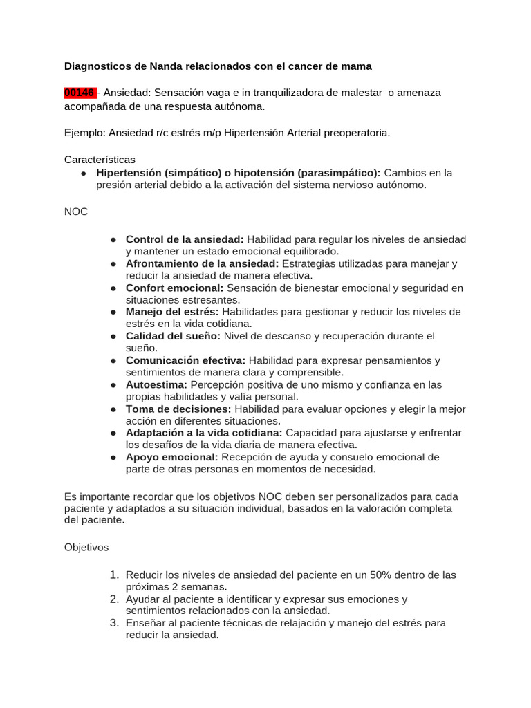 Diagnosticos de Nanda Relacionados Con El Cancer de Mama | PDF