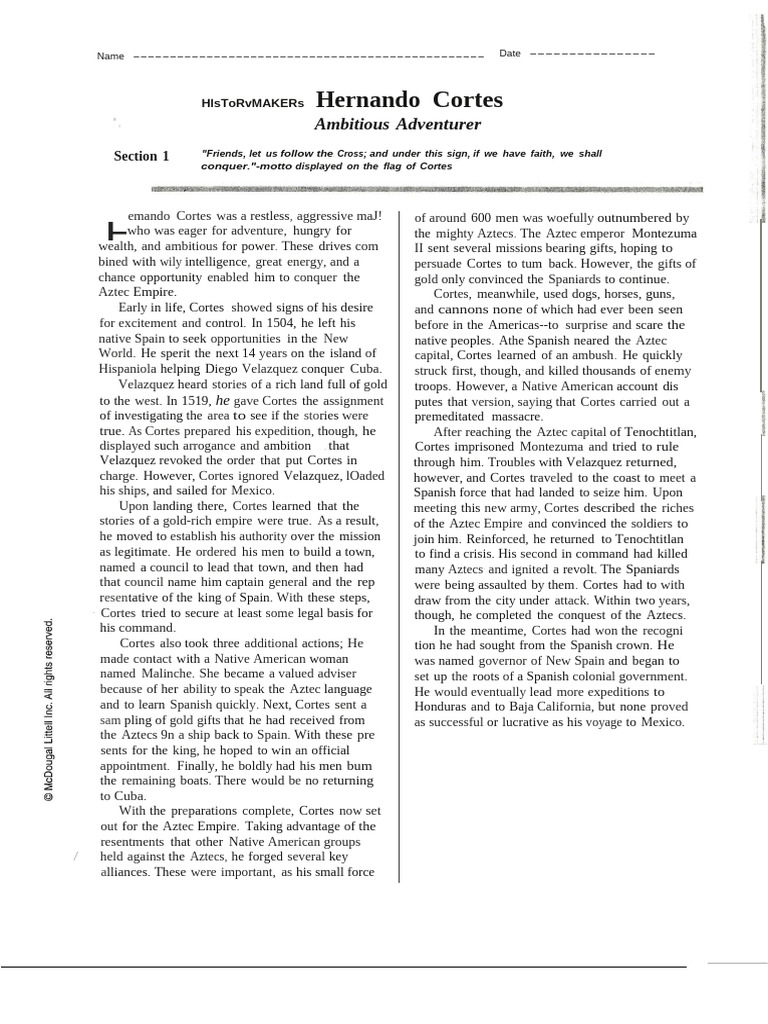 1a Hernando Cortes Reading-1 | PDF
