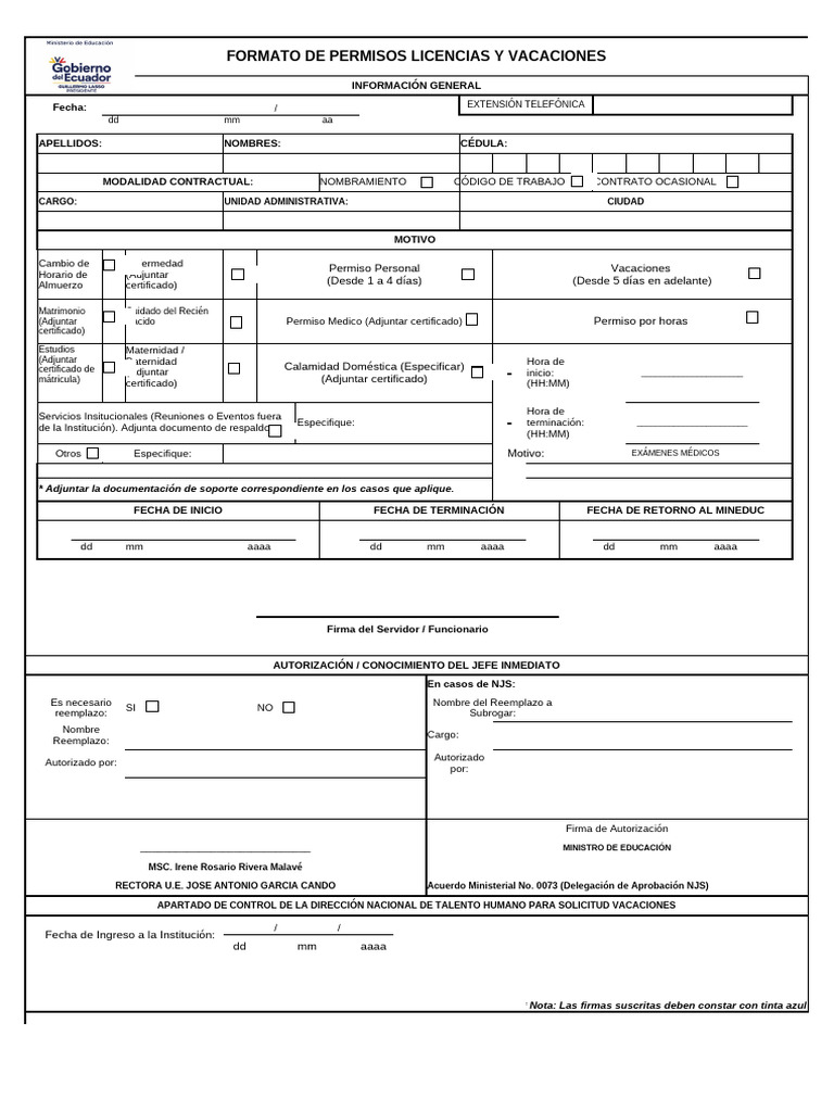 Formato - de - Permisos, Licencias y Vacaciones | PDF