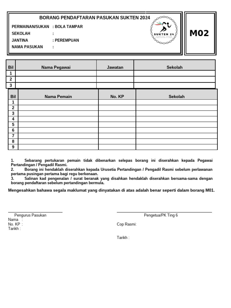 BORANG BOLA TAMPAR PEREMPUAN | PDF