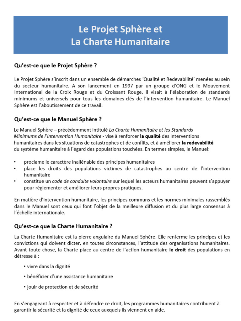 6 - Le Project Sphere Et La Charte Humanitaire | PDF