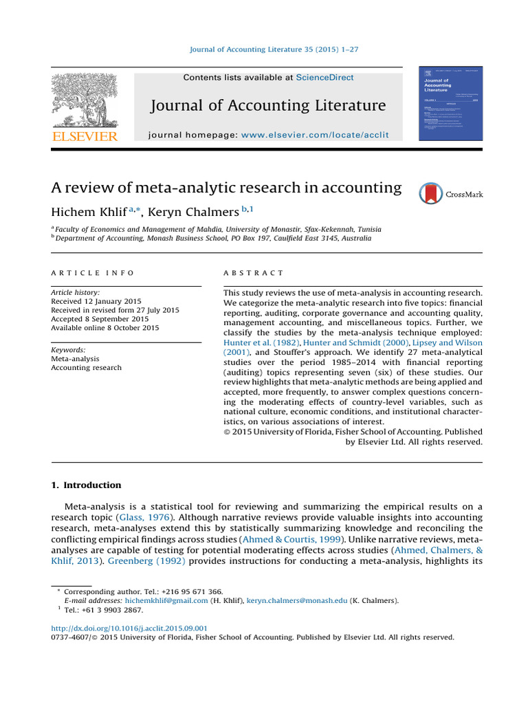 A Review of Meta-Analytic Research in Accounting | PDF